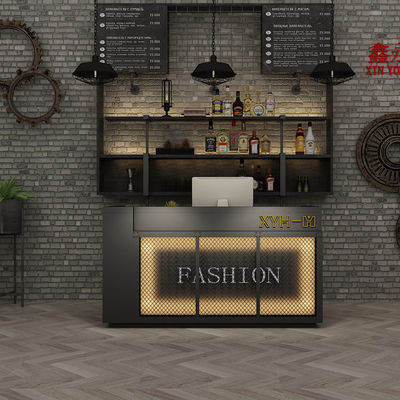 Metal Black Reception Desk LED Industrial Style Cashier Counter for ...